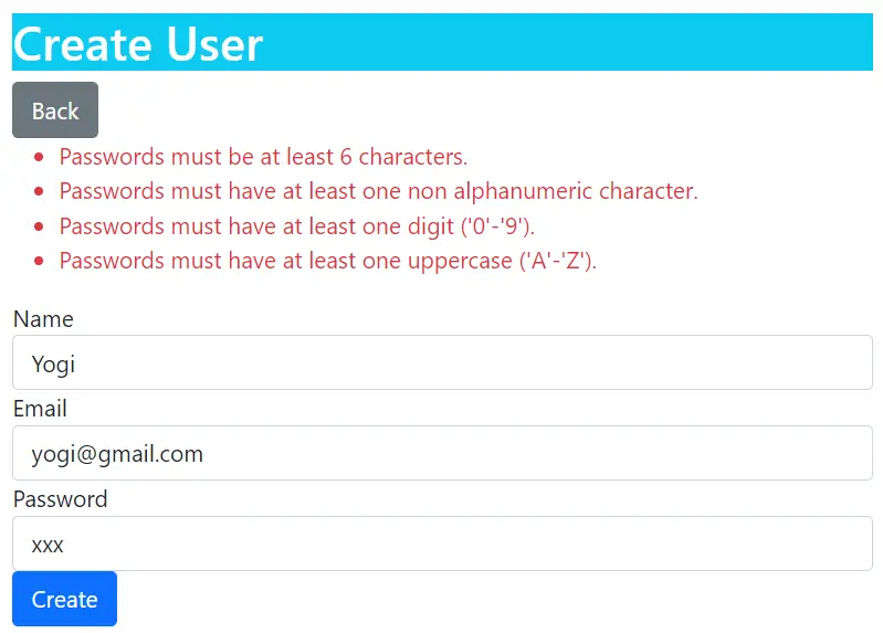 Username, Email & Password Policy in ASP.NET Core Identity