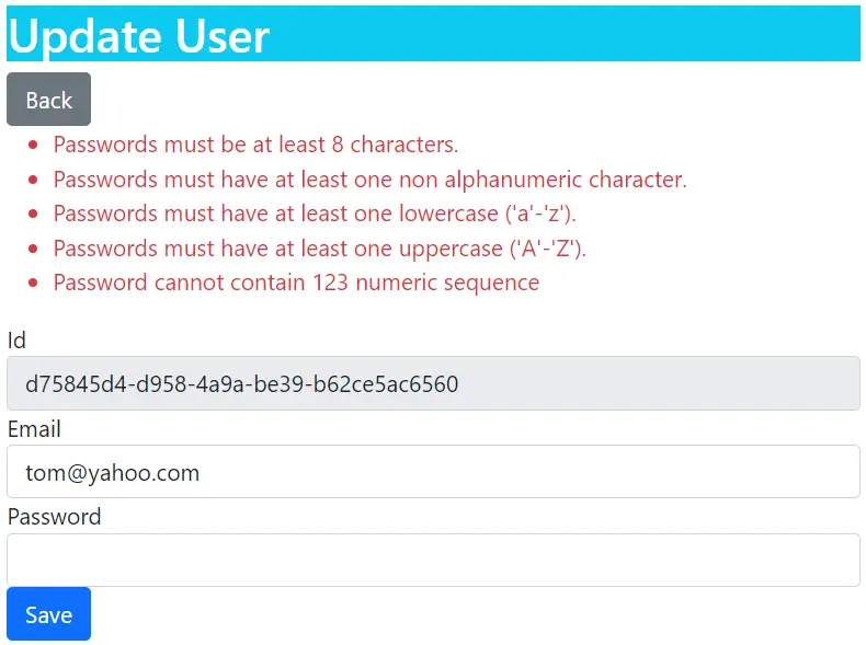 Username, Email & Password Policy in ASP.NET Core Identity